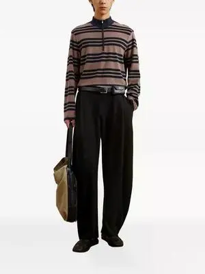 CROQUIS Striped Half-zip Sweater - Brown