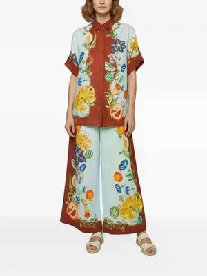 ALEMAIS Dahlia Flower-print Linen Shirt And Trousers Set - Blue