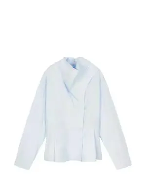 LESS Wrap-collar Peplum-hem Shirt - Blue
