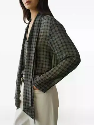 LESS Plaid Scarf-tie Blouse