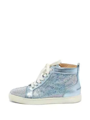 CHRISTIAN LOUBOUTIN Louis Crystal-embellished High-top Sneakers - Blue