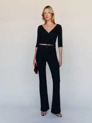 REFORMATION Taya Super Stretch High Rise Flare Jeans Black