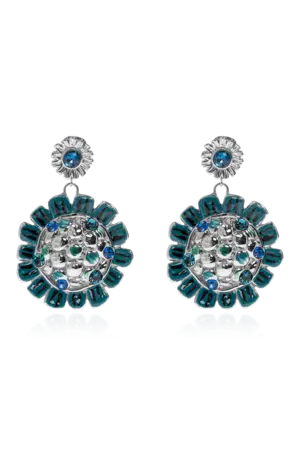 Marni Brass Floral Motif Earrings - Blue