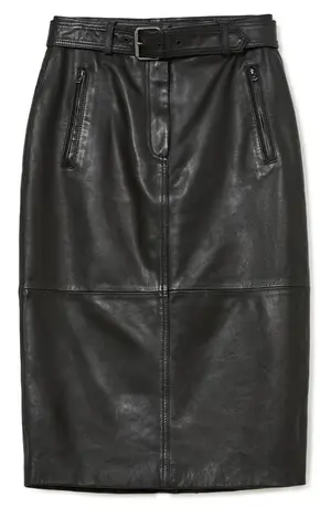 REISS Neriah Leather Midi Skirt
