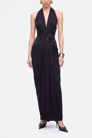 NOCTURNE Jacquard Halter Neck Maxi Dress