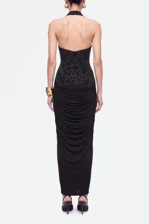 NOCTURNE Jacquard Halter Neck Maxi Dress