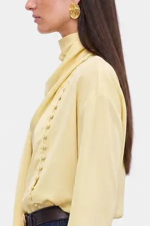 NOCTURNE Button Front Shawl Collar Blouse - Yellow