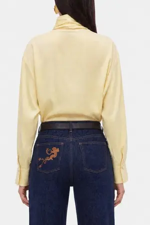 NOCTURNE Button Front Shawl Collar Blouse - Yellow