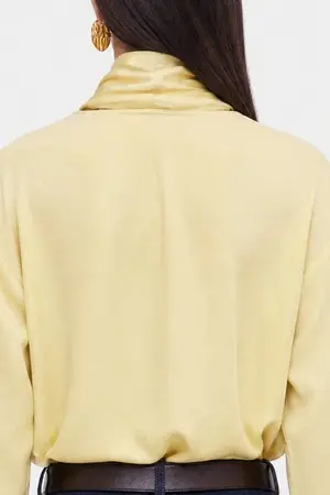 NOCTURNE Button Front Shawl Collar Blouse - Yellow