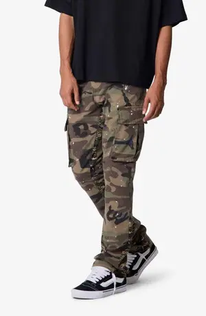 Mnml Paint Splatter Print Cotton Cargo Pants