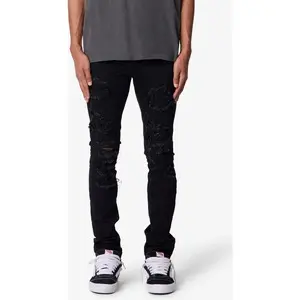 Mnml Rhinestone Detail Ripped & Distressed Skinny Jeans - Black