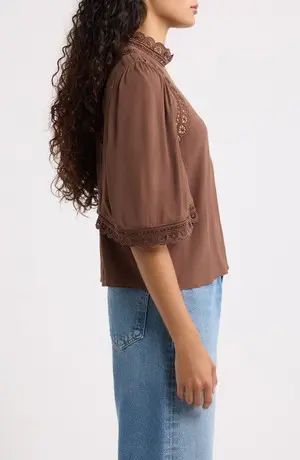 Love The Label Fiona Lace Trim Mock Neck Top