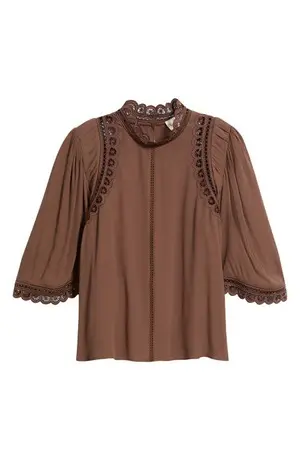 Love The Label Fiona Lace Trim Mock Neck Top