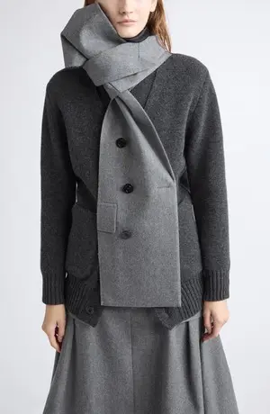 Sacai Mixed Media Flannel Panel Wool Blend Cardigan - Gray