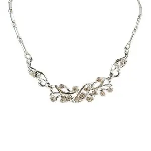 MADISON BEVERLY HILLS Vintage 1950s Rhodium-plated Tone Rhinestone Vine Collar Necklace - Silver