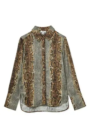 REISS Lyla Snakeskin Print Long Sleeve Shirt