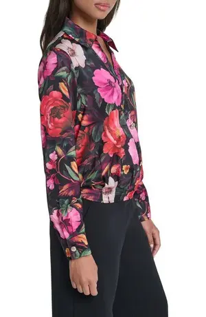 Karl Lagerfeld Paris Allover Print Long Sleeve Woven Shirt - Black Multi
