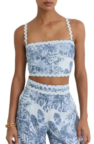 REISS Mila Ricrac Trim Linen Crop Tank
