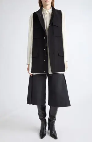 Sacai Bonding Faille Wide Leg Pants - Black