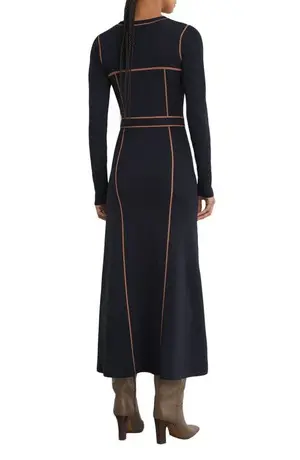 REISS Etta Long Sleeve Midi Sweater Dress - Navy/camel