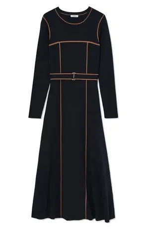 REISS Etta Long Sleeve Midi Sweater Dress - Navy/camel