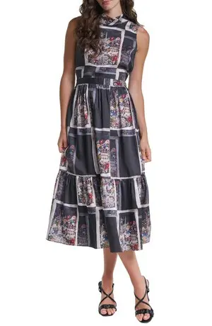Karl Lagerfeld Paris Paris Print Twill Midi Dress