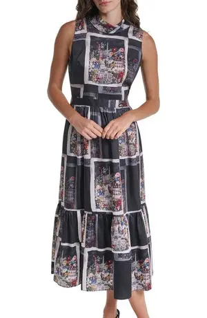 Karl Lagerfeld Paris Paris Print Twill Midi Dress