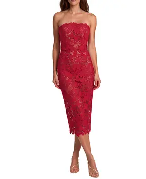 Rene Ruiz Collection Strapless Guipure Lace Column Midi Dress