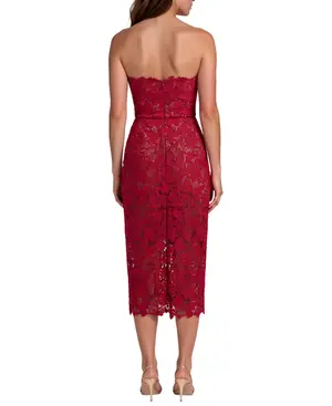 Rene Ruiz Collection Strapless Guipure Lace Column Midi Dress