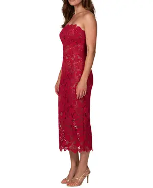 Rene Ruiz Collection Strapless Guipure Lace Column Midi Dress