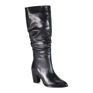 DIBA TRUE Fresh Rain Leather Ruched Knee High Boot - Black