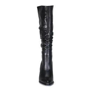 DIBA TRUE Fresh Rain Leather Ruched Knee High Boot - Black