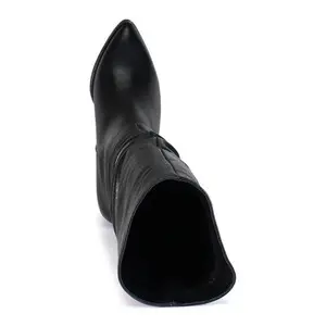 DIBA TRUE Fresh Rain Leather Ruched Knee High Boot - Black