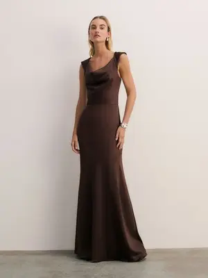 The Fold Cowl Neck Fit Flare Evening Gown