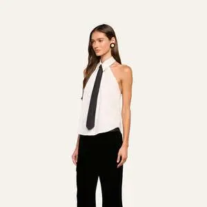 L'Agence Wren Neck-tie Top - White/black