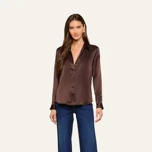L'Agence Tyler Silk Blouse Top - Dark Java