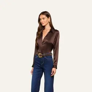 L'Agence Tyler Silk Blouse Top - Dark Java
