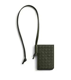 Bottega Veneta Leather Intrecciato Piccolo Badge Holder Green