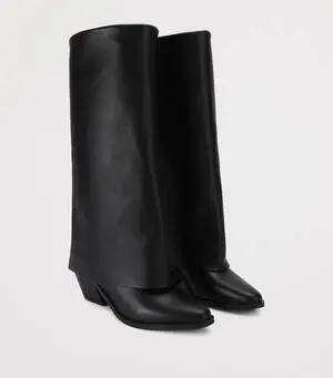Kurt Geiger Leather Chiltern Foldover Boots 70 - Black