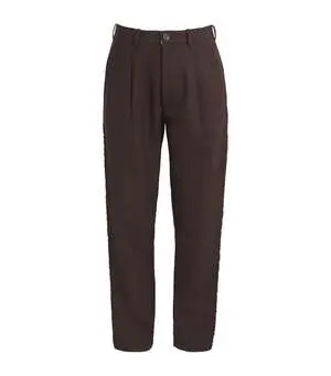 KARTIK RESEARCH Wool Embroidered Pleated Trousers - Brown