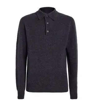 Sunspel Lambswool Knitted Polo Sweater - Navy