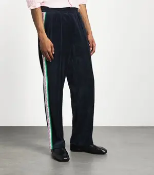 Drole De Monsieur Velour Embroidered Track Sweatpants