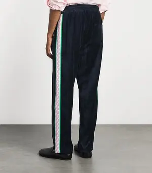 Drole De Monsieur Velour Embroidered Track Sweatpants