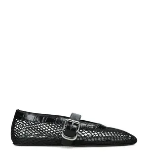 Alaïa Croc-embossed Leather Mesh Ballet Flats - Black