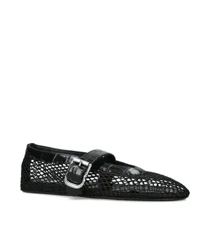 Alaïa Croc-embossed Leather Mesh Ballet Flats - Black