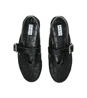 Alaïa Croc-embossed Leather Mesh Ballet Flats - Black
