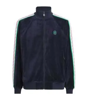 Drole De Monsieur Velour Embroidered Track Jacket - Navy