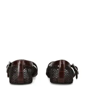 Alaïa Croc-embossed Leather Mesh Ballet Flats - Brown