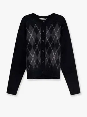 TONYWACK Brushed Argyle Alpaca Blend Cardigan - Black