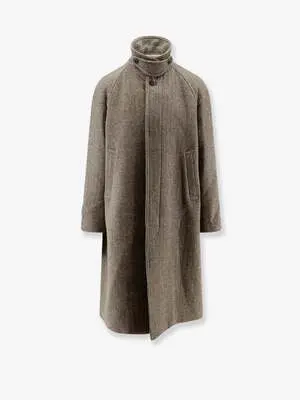 TONYWACK Singlebreasted Wool Coat With A Herringbone Pattern - Brown